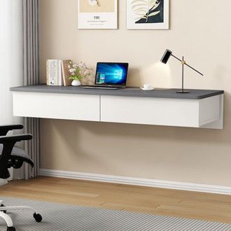 Generic Platzsparender Computertisch Wandtisch Schreibtisch Kleiner B&uuml;rotisch mit Schubladen,Arbeitsplatz for B&uuml;ro Wohnzimmer Schlafzimmer(Gray+White,140x40cm