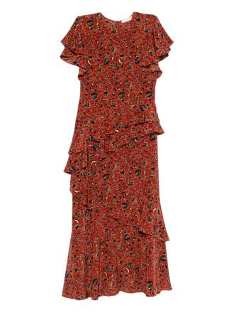 Ulla Johnson robe mi-longue Amaia &agrave; fleurs - Rouge