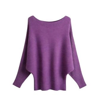 Generic Pull tricot&eacute; &agrave; manches chauve-souris pour femme - Col bateau - Manches chauve-souris - Pull dhiver &agrave; col bateau, violet, Taille unique