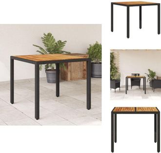 vidaXL Gartentisch mit Holzplatte Schwarz 90x90x75 cm Poly Rattan - Gartentisch - Esstisch - Outdoortisch - Terrassenm&ouml;bel - Gartenm&ouml;bel