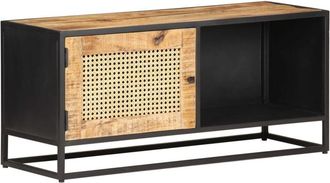 vidaXL Vidaxl - Meuble tv 90x30x40 cm Bois de manguier brut et canne naturelle