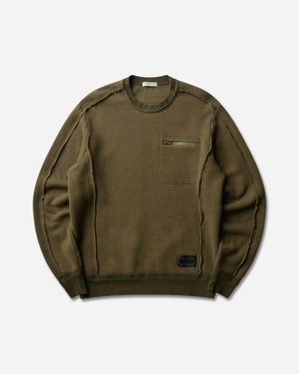 Undercover Men s Raw-Cut Pocket Crewneck Sweatshirt Khaki