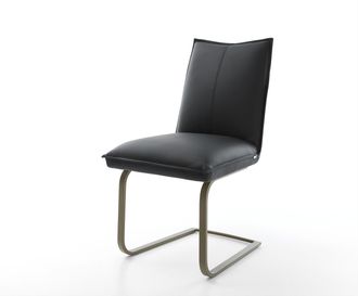 DELIFE Freischwinger Lelio-Flex Echt-Leder Schwarz Freischwinger flach Effektfinish Titan Taschenfederkern, Esszimmerst&uuml;hle