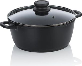 KELA Fleischtopf 24 cm mit Glasdeckel ATURA, Kochtopf groß 3,2 Liter, Topf Induktion, Aluguss keramisch beschichtet, PFAS frei, schwarz