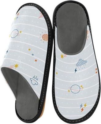 HMZXZ Sun Clouds Planet Stars Pantoufles dint&eacute;rieur pour homme et femme Bleu pluie, multicolore, 37.5/38 EU
