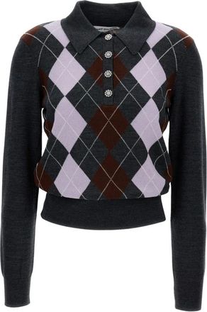 Self Portrait Femme, Pulls, Gris, Taille: 42 FR Pull Polo Losanges