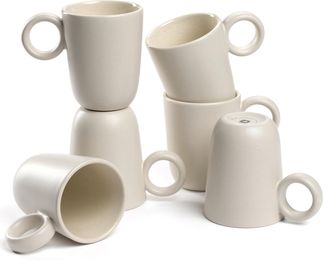 Leonardo Kaffeetasse ROMA 6er Set - moderne Becher mit Henkel - Inhalt 400 ml - Handgefertigt aus hochwertiger Keramik - stapelbar - sp&uuml;lmaschinen- & mikrowell