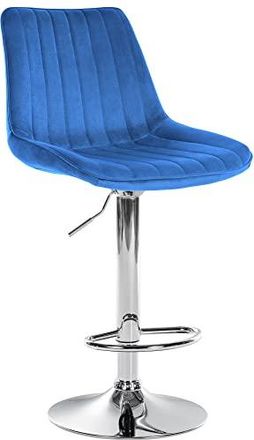 Clp Tabouret De Bar Toni en Velours I Chaise Haute De Bistrot avec Repose-Pieds Hauteur Réglable Pivotant, Couleur:Bleu, Couleur du Cadre:Chrome