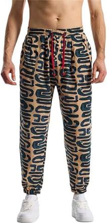 Generic Pantalon sarouel hippie pour homme - Coupe ample - Taille &eacute;lastique - Pantalon de plage &agrave; revers - Pantalon de danse hippie streetwear l&eacute;ger - Pantalo