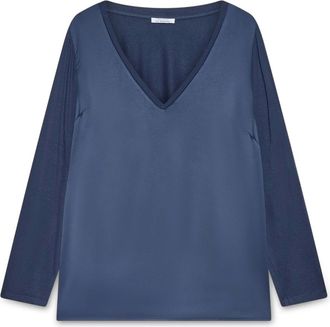 Fiorella Rubino Femme, Blouses et Chemises, Bleu, Taille: 42 FR T-shirt col en V bi-mati&egrave;re