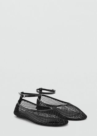 Mango Ballerines maille filet bride noir - Femme - 35 - MANGO