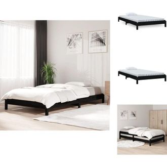 vidaXL Stapelbett Schwarz 90x200 cm Massivholz Kiefer - Holzbett - Kiefernholzbett - Stapelbett - G&auml;stebett - Minimalistisches Bett