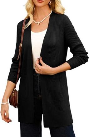 Grace Karin Femme Manches Longues Ouverte Cardigan Longue Manteau Décontracté Élastique avec Poches Noir XXL