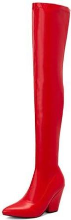 Generic Rouge,34 EU,Bottes Hautes pour Femmes, Cuissardes au-Dessus du Genou, Bout Pointu, Talons épais, Bottes Hautes, Fermeture éclair latérale, Bottes Long