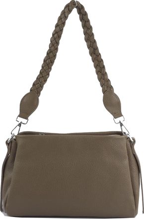 modamoda.de T263 Damen Leder Schultertasche, handmade in Italy, 27x10x18 cm, 3 Hauptf&auml;cher, abnehmbarer Henkel, Farbe:Dunkeltaupe