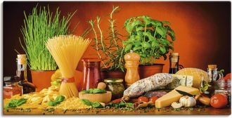 Artland Wanddeko Leinwand Bilder Wandbild 150x75 cm Italien Pasta Nudeln Lebensmittel Gemüse Mediterran Italienisch Essen S7SM