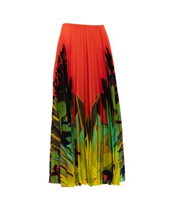 Valentino Garavani Womens Orange Pleated Floral Skirt