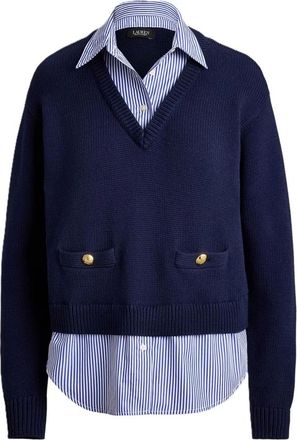 Ralph Lauren Femme, Pulls, Bleu, Taille: 40 FR Pull-over en coton peign&eacute;