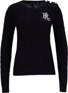 Lauren Ralph Lauren Maillot À Col Rond Tresses Avec Boutons Montiva 200932223, Schwarz, S