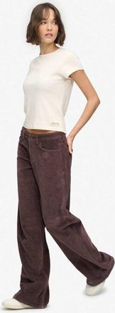 Superdry Weite Hose aus grobem Cord in dunklem Eichenbraun mit mittelhohem Bund