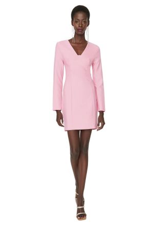 Trendyol Trendyol Damen Regular Bodycon V-Ausschnitt Webstoff Kleid, Rosa, 40