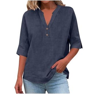 Generic T-shirt en lin pour femme, t-shirt d&eacute;t&eacute; basique &agrave; manches courtes d&eacute;contract&eacute; ample, t-shirt de sport pour femme, surdimensionn&eacute;, tendance, t-shirt d&eacute;