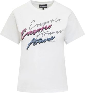 Emporio Armani Femme, Tops, Blanc, Taille: 38 FR Logo Print T-Shirt
