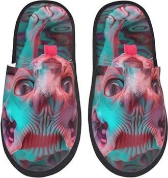 Generic Pantoufles Unisexes Chat Psychédélique Maison Chaussures Confort Doublées En Peluche Pantoufles À La Maison, Pour Mariage, Intérieur Extérieur, Fête, 