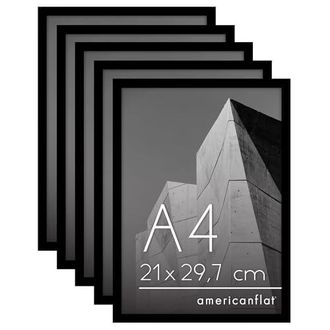 Americanflat Din A4 Bilderrahmen Set aus Kunststoff (5er Pack) - schmaler Fotorahmen mit bruchsicherer Scheibe - inklusive St&auml;nder und integrierter Aufh&auml;ngung f&uuml;r 