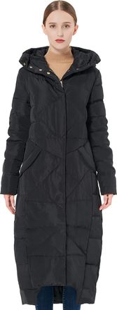 Orolay Damen Daunenmantel mit Kapuze Lange Winterjacke Winddichte Gesteppte Oberbekleidung Schwarz XL