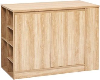 PEGANE Ilot de cuisine central meuble de rangement 2 portes et 6 niches - Longueur 120 x largeur 60 x Hauteur 90 cm