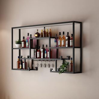 Generic Modernes Wand-Weinregal Mit LED-Beleuchtung, Metall- Und Glas-Design F&uuml;r Bar-Einheiten, Restaurants Und Zuhause, Vereint Elegante Pr&auml;sentation Mit Hoc