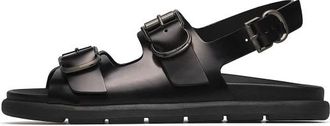 Loriblu Femme, Chaussures, Noir, Taille: 35 EU Sandales Plates en Cuir de Veau Bross&eacute; avec Boucle Logo Dor&eacute;e
