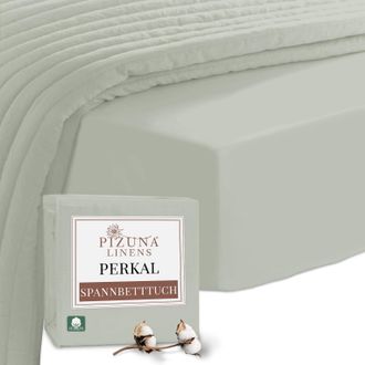 Pizuna Spannbettlaken 140x200 cm-150x200 cm Baumwolle Silber, Atmungsaktiv 100% langstaplige Baumwolle in Perkalbindung Spannbettlaken mit 40 cm tiefer Tasch