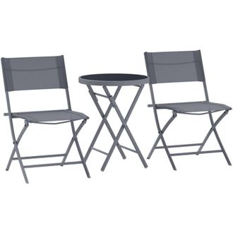 OUTSUNNY Ensemble jardin 2 personnes pliable - ensemble bistrot de jardin 3 pi&egrave;ces - m&eacute;tal &eacute;poxy gris
