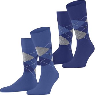 Burlington Herren Socken Everyday Argyle M So Baumwolle gemustert 2 Paar, Blau Cornflower Blue 6337, 40-46