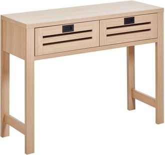 Beliani Konsolentisch Heller Holzfarbton mit zwei Schubladen Schwarze Griffe Modern Stilvoll Rustikale Konsole f&uuml;r Wohnzimmer Schlafzimmer Flur