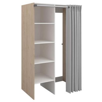 Vente-Unique Vente-Unique - Meuble de buanderie avec rideau pour double machine &agrave; laver - Naturel clair - 4 &eacute;tag&egrave;res - Dimensions L111 x H184 cm