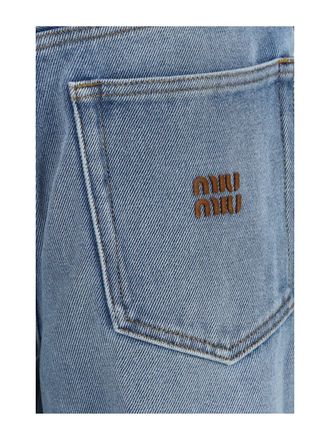 Miu Miu Womens Jeans Washed Denim Light Blue Cotton