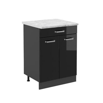 Vicco Meuble Cuisine R-Line, Noir Haute Brillance/Anthracite, 60 cm PT Marbre