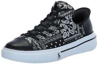 Skechers Snoop Dog:Snoop One-OG Baskets à Enfiler Mains Libres pour Homme, Cuir imprimé Bandana Noir et Blanc, 42.5 EU