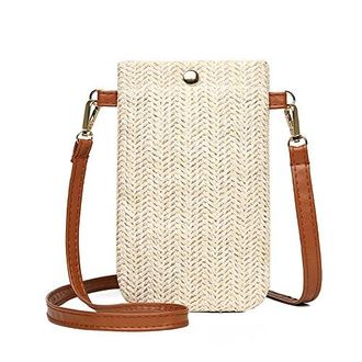 Generic Sac &agrave; bandouli&egrave;re en paille tiss&eacute;e, pochette dext&eacute;rieur pour t&eacute;l&eacute;phone, plage, &eacute;t&eacute;, boh&egrave;me, petit sac &agrave; bandouli&egrave;re pour t&eacute;l&eacute;phone portable, porte-mon