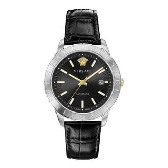 Versace Herren Lederarmband Datum Fenster Uhr - - Accessories - Herren - Grau - ONE SIZE