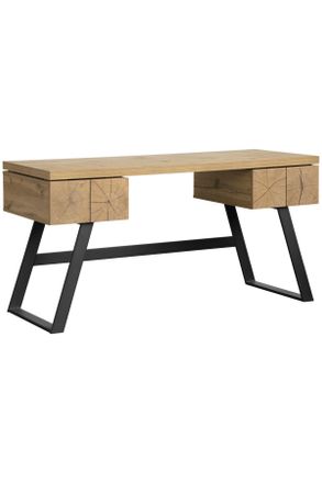 Venda Schreibtisch, Schwarz, Eiche, Metall, Holzwerkstoff, Holzoptik, 2 Schubladen, rechteckig, Kufe, Flachrohr, 60x76x150 cm, Bsci, Stauraum, Arbeitszimmer