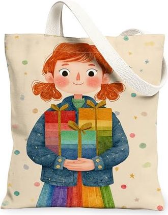 Generic Sacs fourre-tout fantaisistes en toile &agrave; motif cadeaux color&eacute;s r&eacute;utilisables, sacs de courses amusants, l&eacute;gers et lavables en toile pour salle de spor