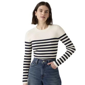 Levi's Pullover Top f&uuml;r Damen, Gerippter Kragen, Lang&auml;rmlig (Blau/Wei&szlig;)