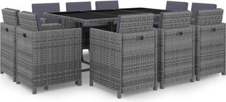 vidaXL 11-tlg. Garten-Essgruppe mit Auflagen Poly Rattan Grau Vidaxl