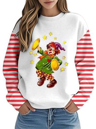 Generico Chemisier &agrave; popcorn de ma&iuml;s &agrave; rayures rouges et blanches pour femme T-shirt &agrave; manches longues &agrave; rayures rouges et blanches basique &agrave; rayures amples, B