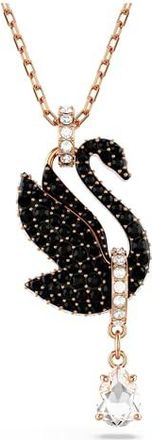 Swarovski Pendentif Swan, Cygne, Noir, Placage de ton or rosé