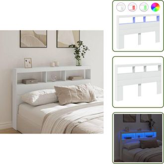 vidaXL LED-Kopfteil mit Ablagen Wei&szlig; 160x17x102 cm - LED-Kopfteil - Bettkopf - Nachttischlampe - Beleuchtung - Regal